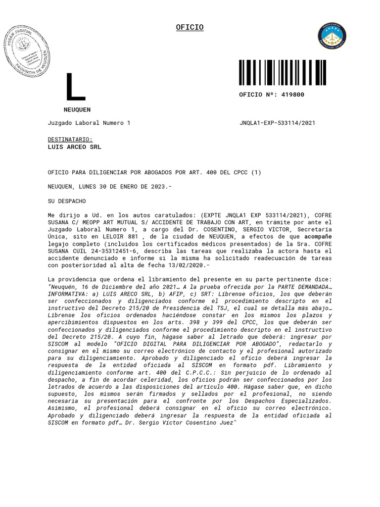 Oficio Luis Arceo | PDF | Ley Pública | Gobierno