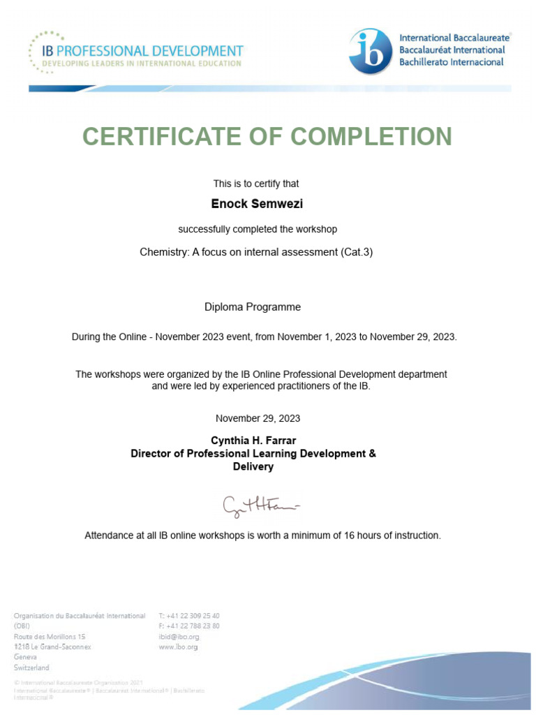 Certificates IBDP MYP Biology and Chemistry | PDF | Student Assessment ...