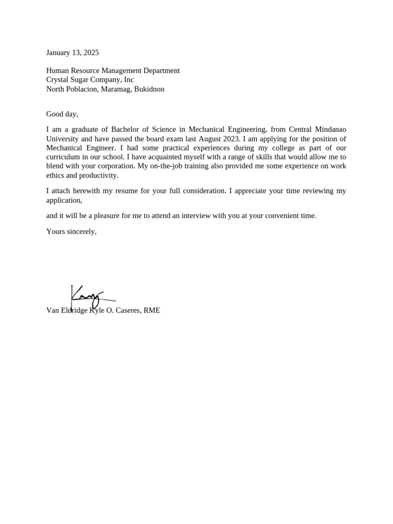 Application Letter Example | PDF