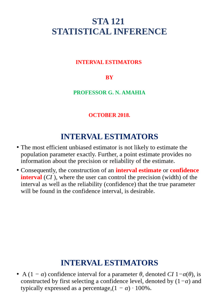 STA 121 - Lecture 4b - Interval Estimators | PDF | Confidence Interval ...