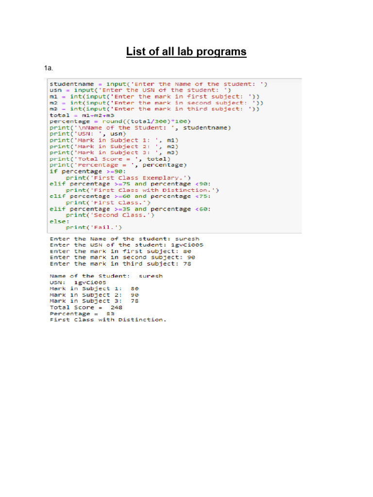 Python Lab Programs | PDF