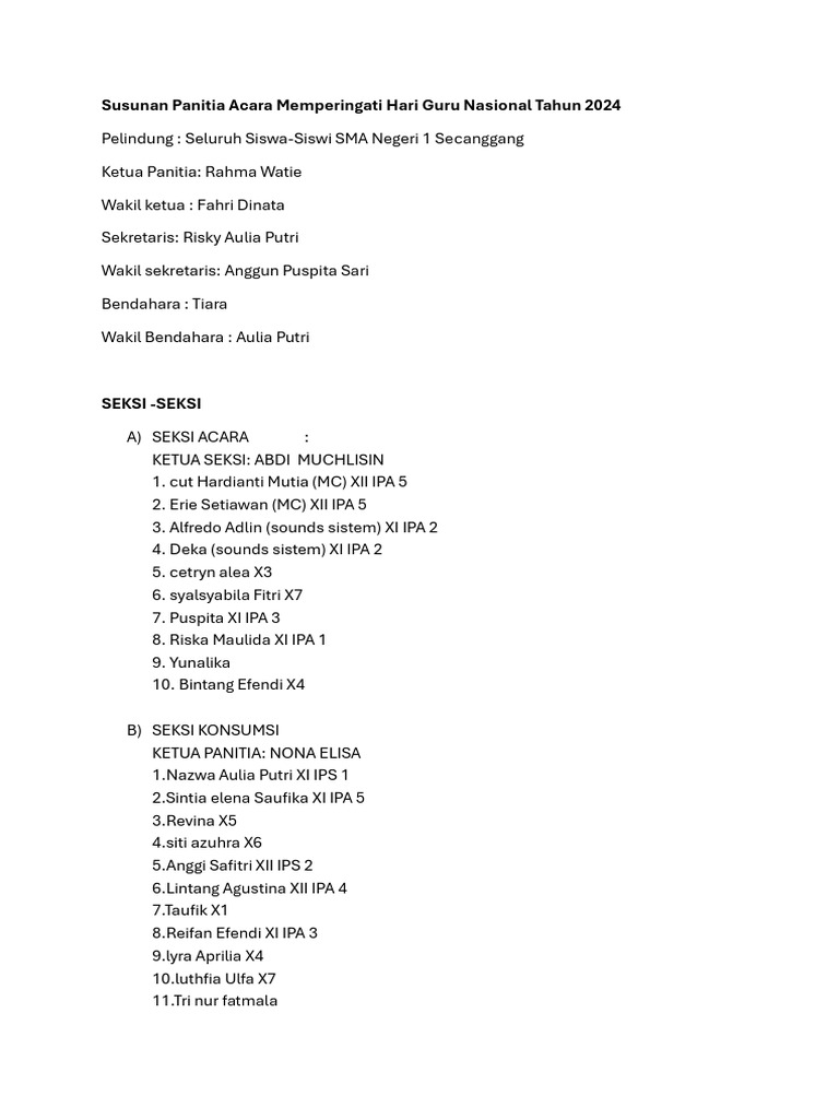 Panitia HGN 2024 | PDF