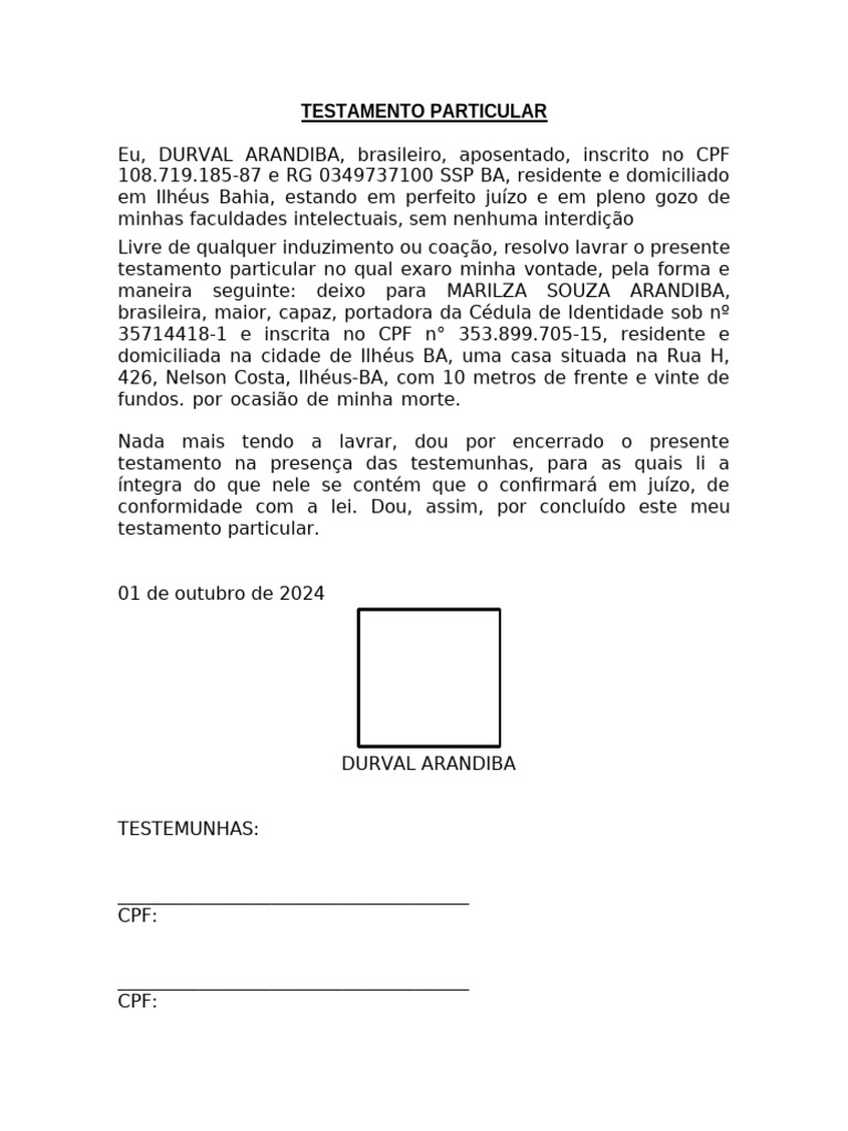 Modelo de Testamento Particular Attach s | PDF