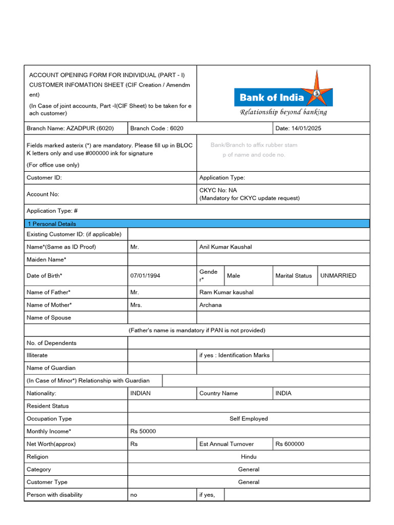 Individual Account Opening Form | PDF | Cheque | Banks