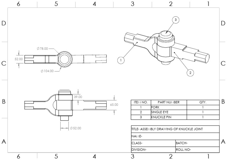 Assembly Drawing of Knuckle Joint-1 | PDF