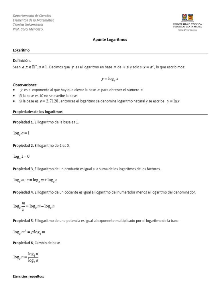 8.c. Apunte Logaritmos | PDF | Logaritmo | Exponenciación