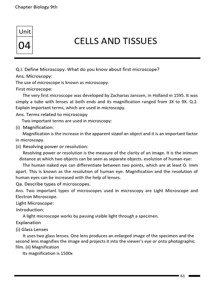 CHAPTER-4-9th-CLASS - CELL AND TISSUES | PDF | Tissue (Biology ...