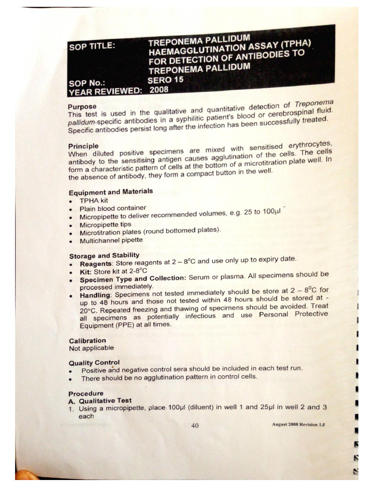 TPHA Syphilis Procedure Step by Step | PDF