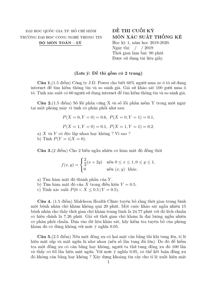 Tong Hop de Thi XSTK New | PDF