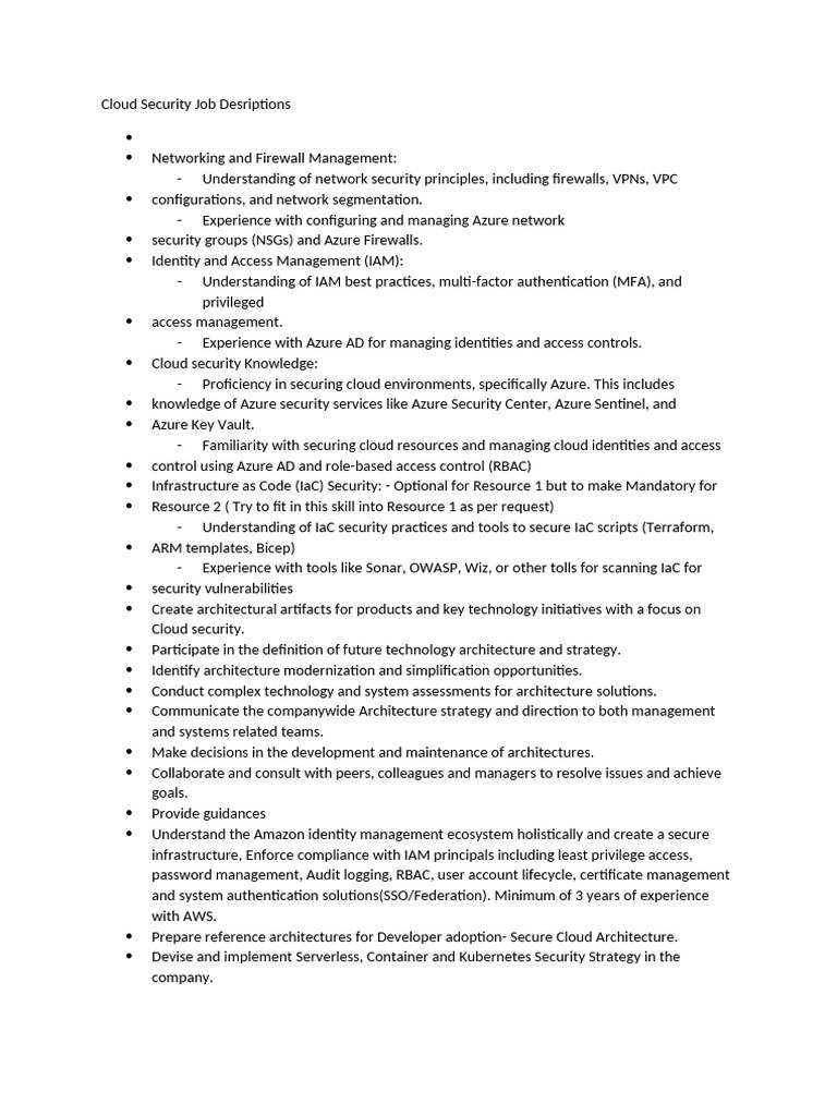 Cloud Security Job Desriptions | PDF | Security | Computer Security
