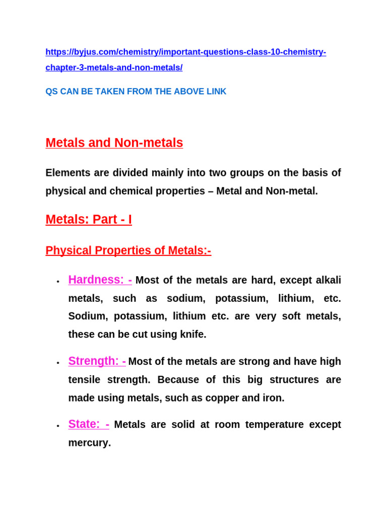 Class 10 Metals and Non-Metals Guide | PDF | Ion | Ionic Bonding