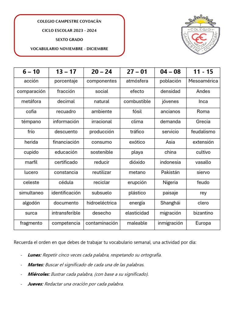 Vocabulario - Noviembre - Diciembre-Neo-Oracle | PDF
