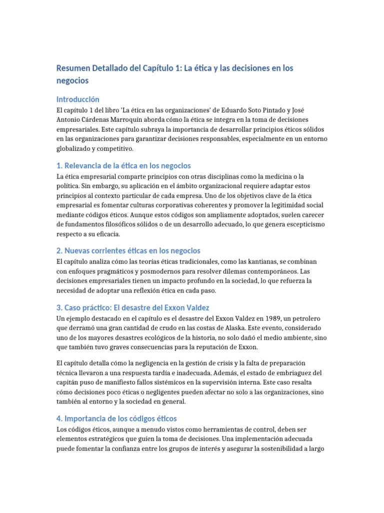Resumen Capitulo1 Etica Negocios | PDF | Globalización | Toma de decisiones