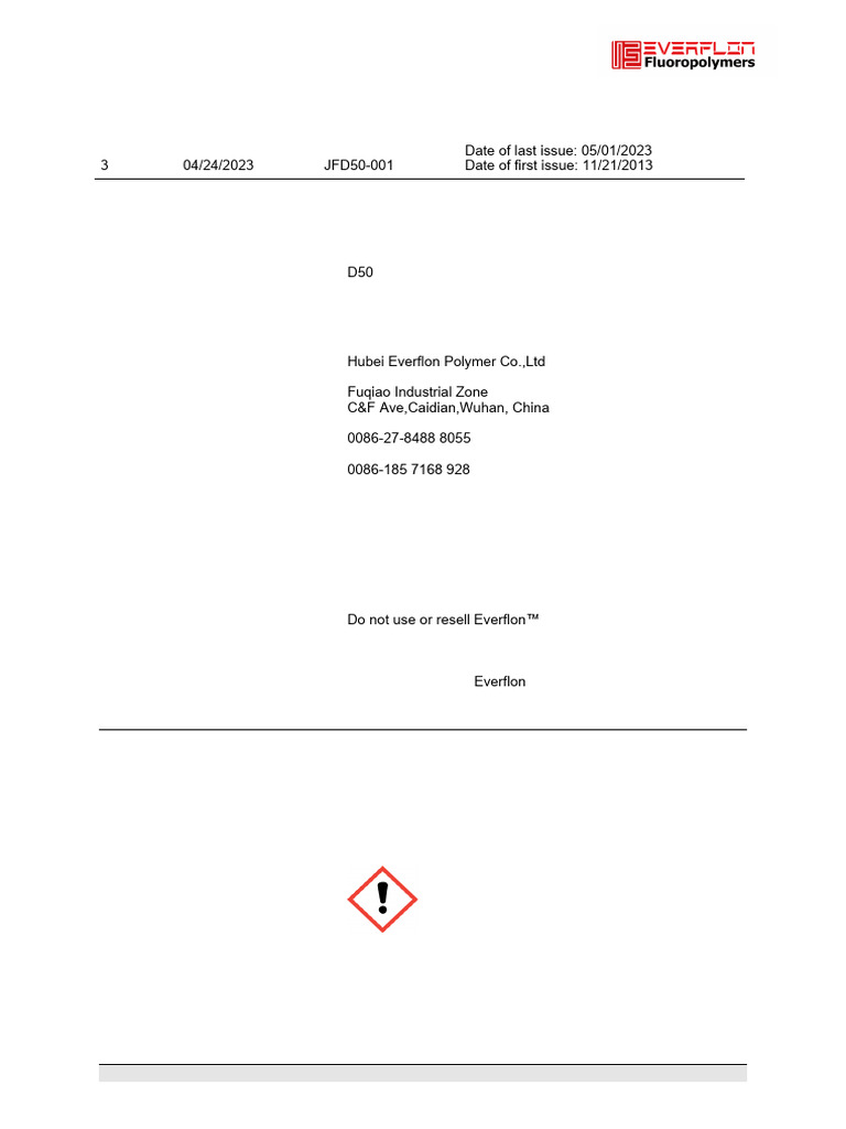 FEP Fluoroplastic Dispersion SDS | PDF | Toxicity | Dangerous Goods