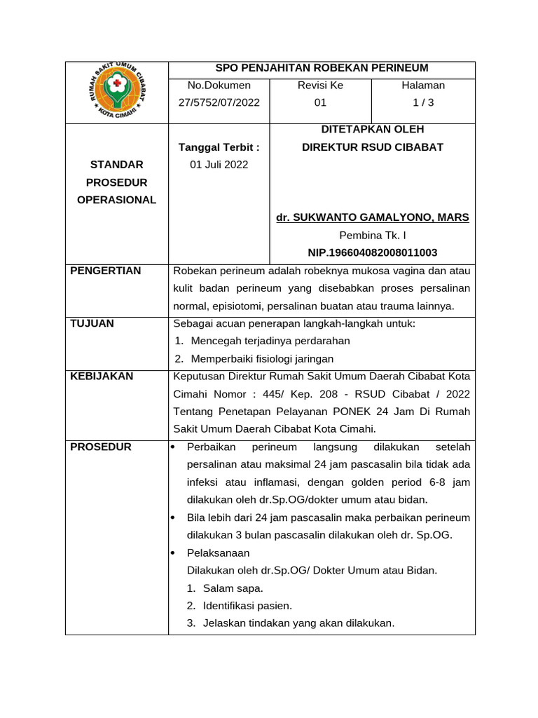 Spo Penjahitan Robekan Perineum | PDF