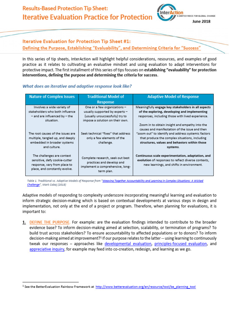 RBP Tip Sheet Iterative Evaluation 1 FINAL | PDF | Evaluation | Psychology
