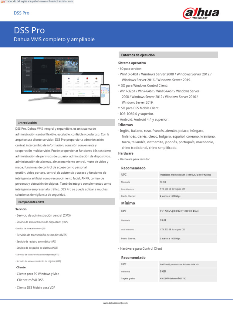 FT - Dahua DSS Pro | PDF | Vídeo | Hardware de la computadora