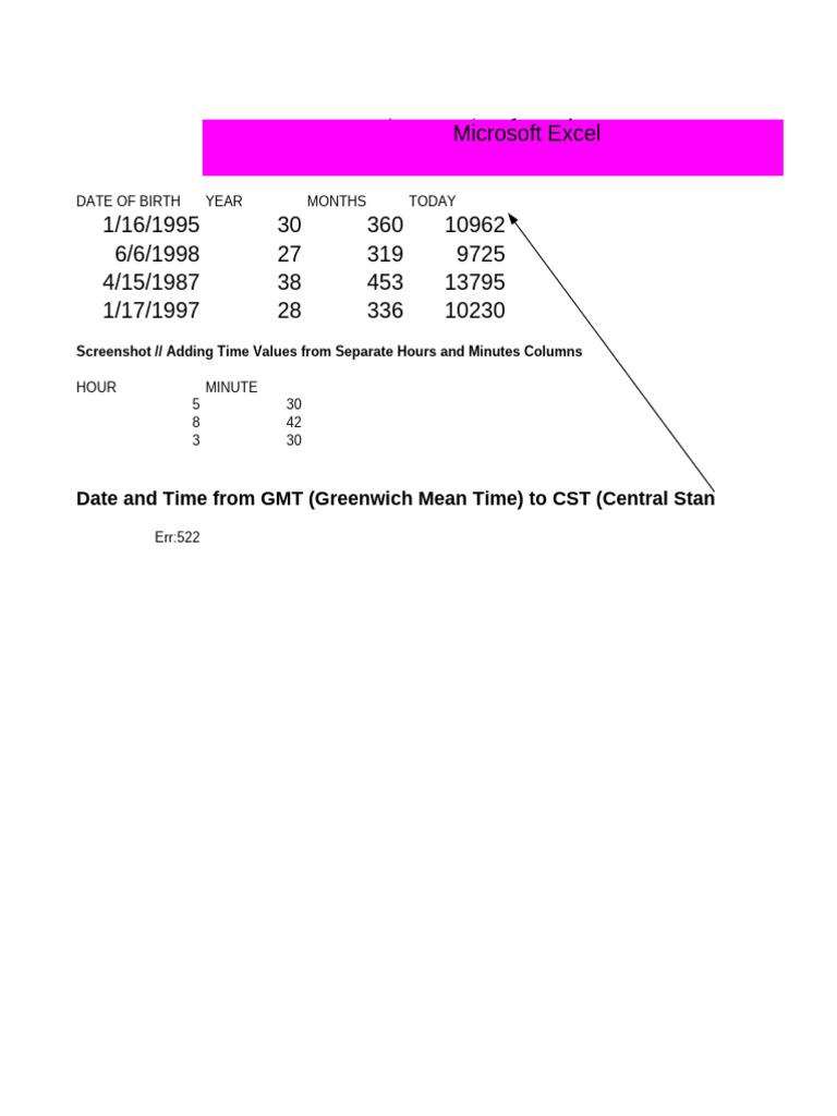 Excel Date of Birth Calculations | PDF