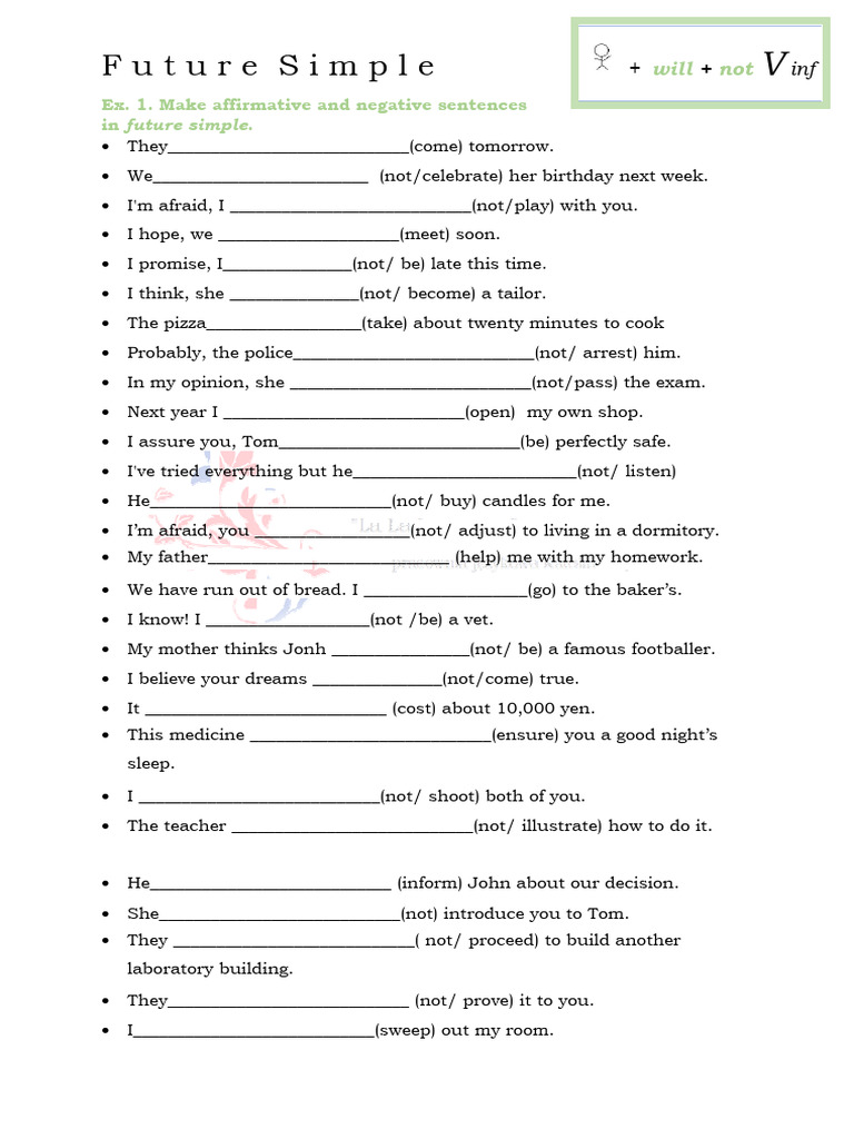 Future Simple Sentence Practice | PDF