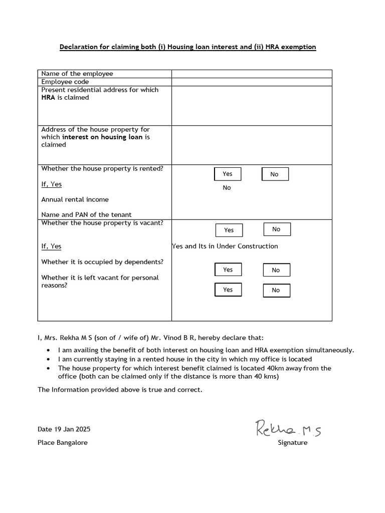 HRA & Housing Loan Interest Declaration | PDF