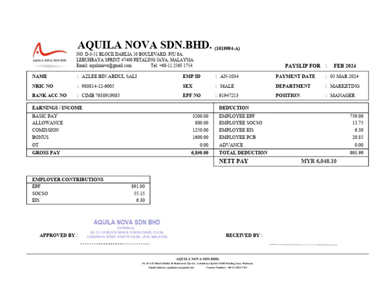 Payslip Feb2024 Azlee | PDF