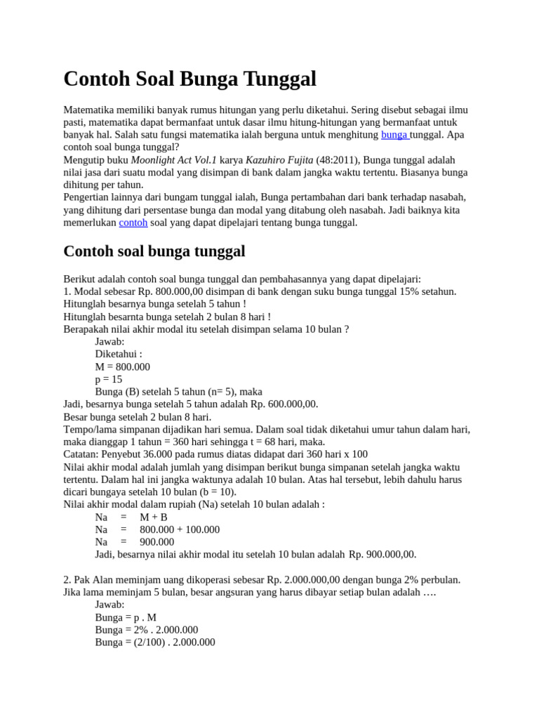Contoh Soal Bunga Tunggal dan Pembahasannya | PDF