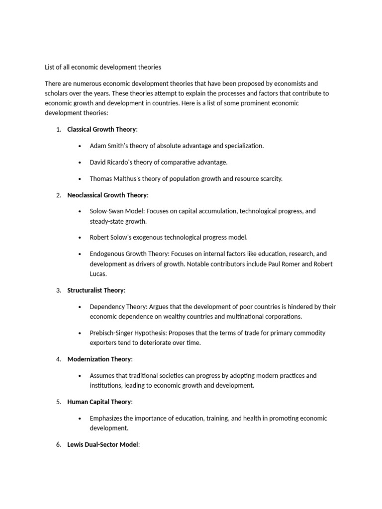 Economic Development Theories Overview | PDF | Green Growth | Economic ...