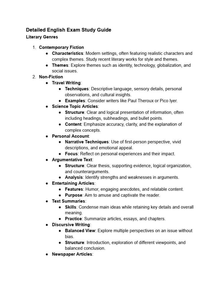 Detailed English Exam Study Guide | PDF | Essays | Narrative