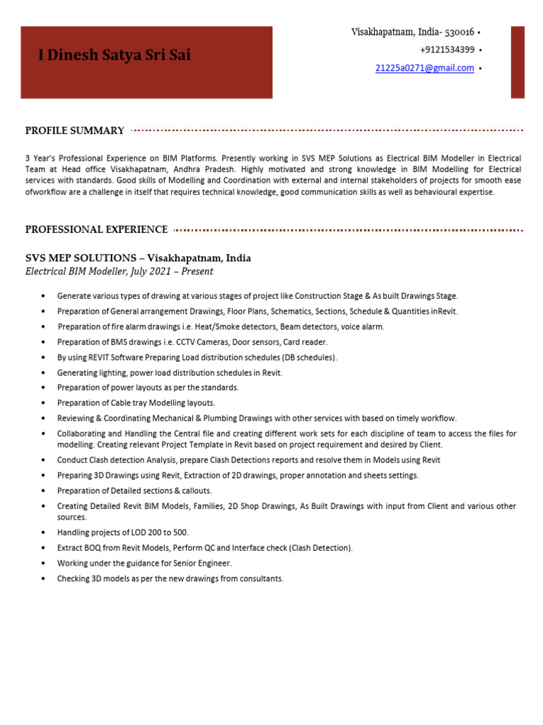 Electrical BIM Modeller Profile Summary | PDF | Autodesk Revit ...