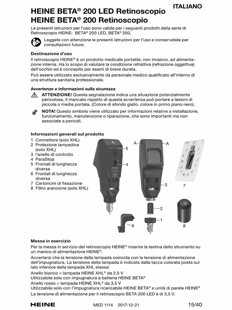 Manuale D'uso - OFTALMOSCOPIO - HEINE OPTOTECHNIK - BETA 200 | PDF