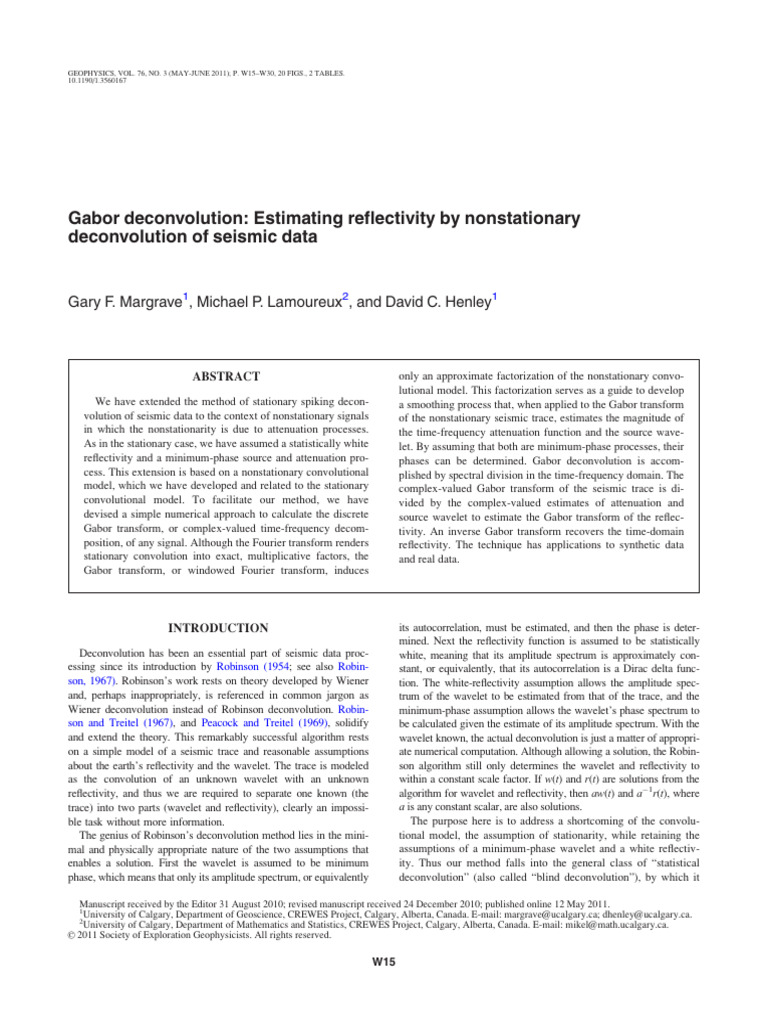 2011 - Gabor deconvolution_ Estimating reflectivity by nonstationary deconvolution of seismic ...