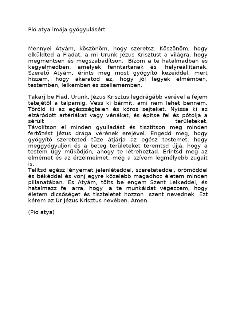 Pió Atya Imája Gyógyulásért | PDF