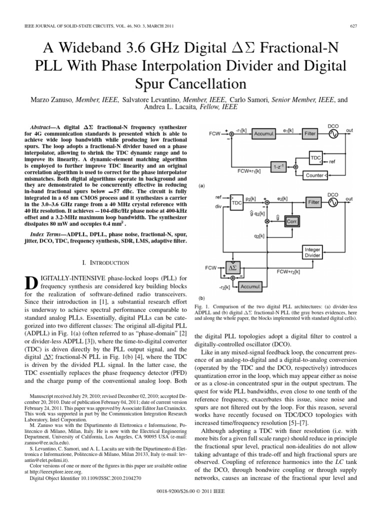 Wideband 3.6 GHz Digital Fractional-N PLL | PDF | Detector (Radio ...