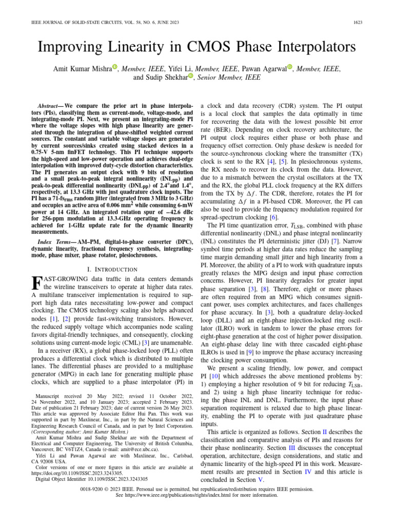 Improving Linearity in CMOS Phase Interpolators | PDF | Power Inverter ...