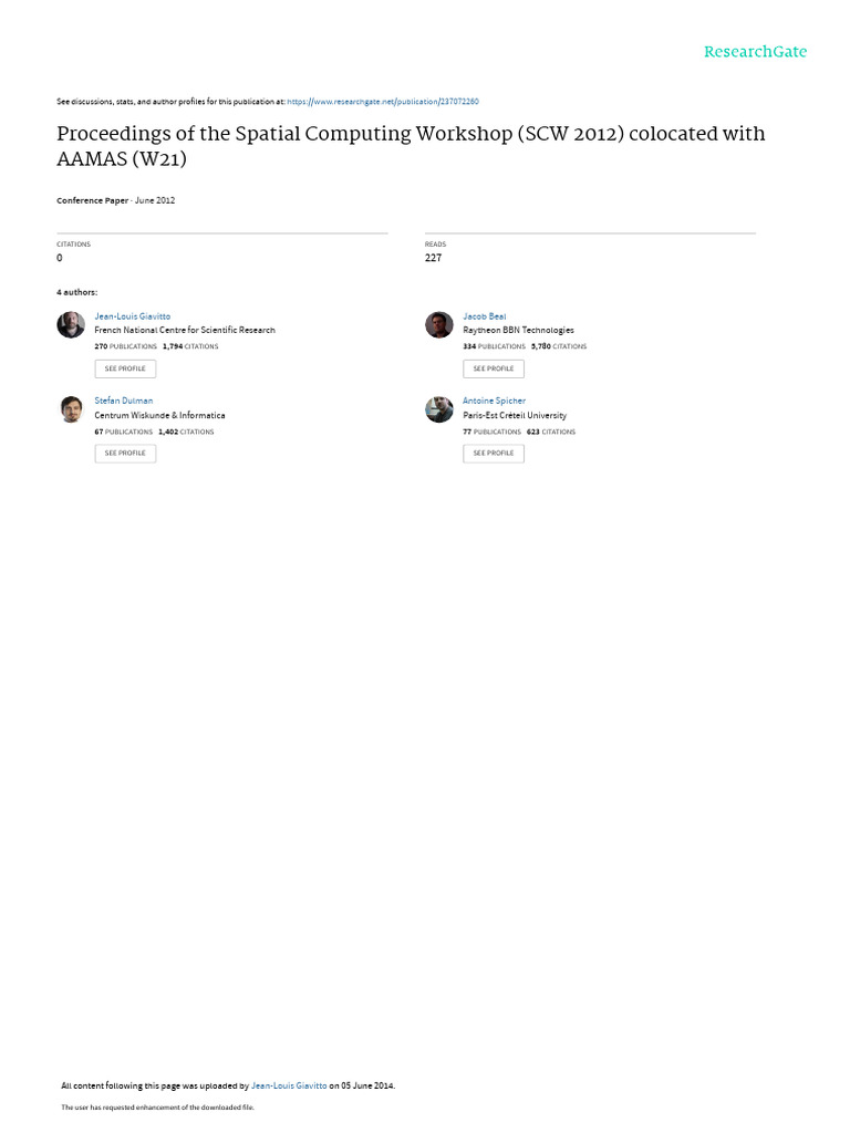 w21 Workshop On Spatial Computing SCW Proceedings 2012 | PDF | Scripting Language | Simulation