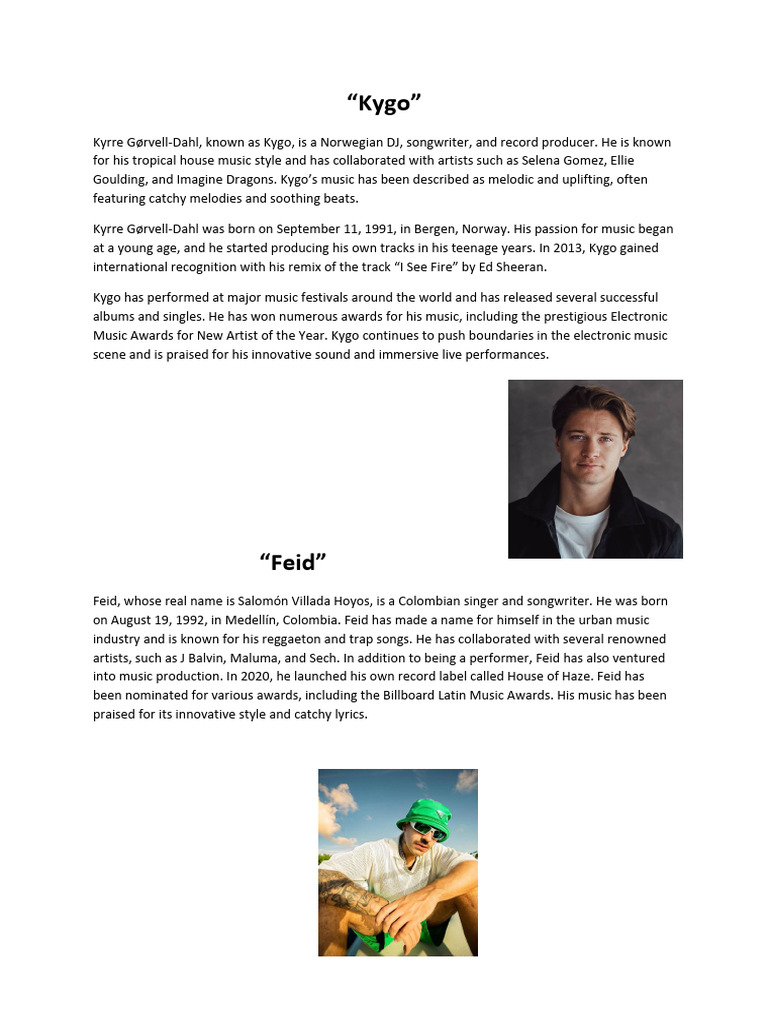 Kygo and Feid: Music Profiles | PDF