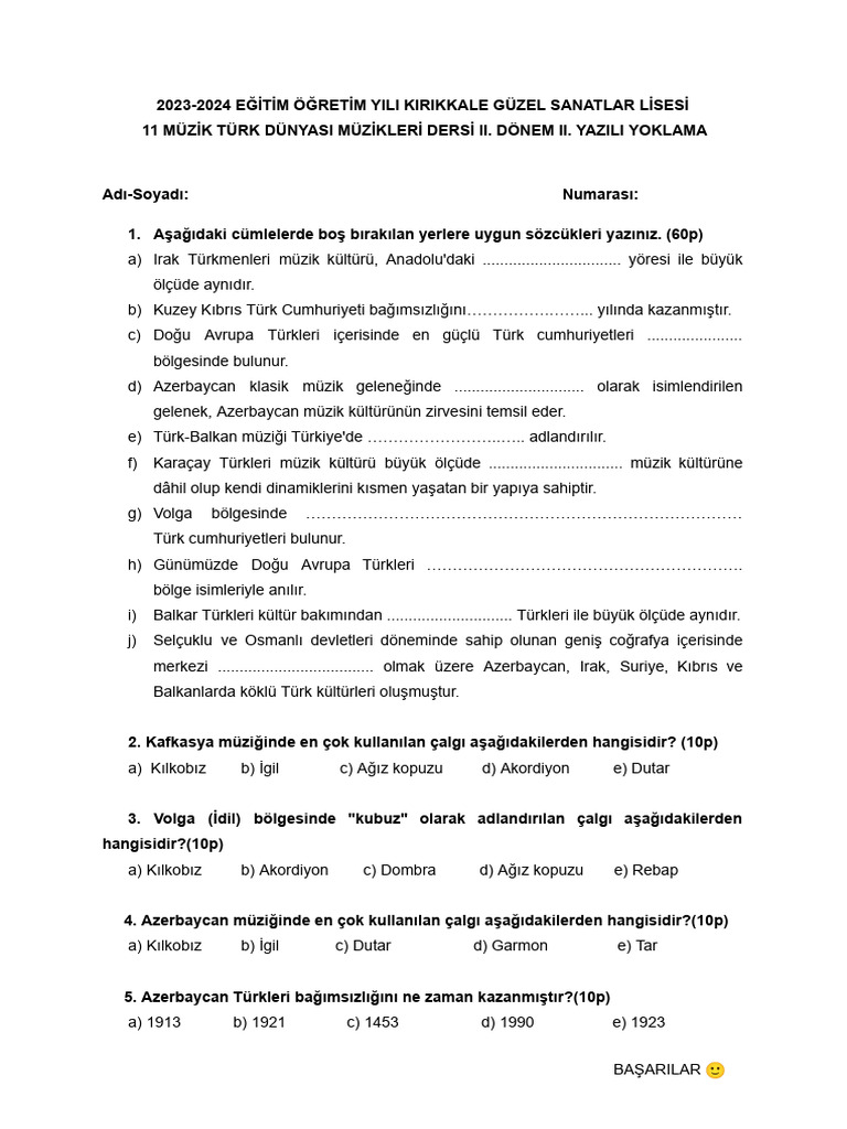 TDM 2. Yazılı Sınav | PDF