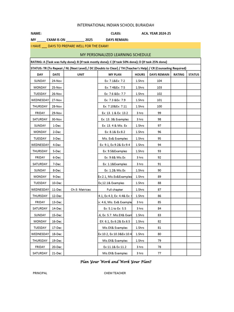STUDY PLAN -1- 2024-25 | PDF | Determinant | Derivative