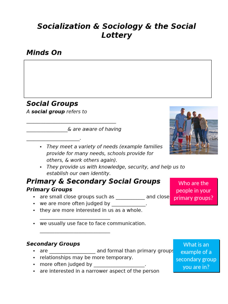 Socialization Sociology Student Work Sheets | PDF | Socialization ...
