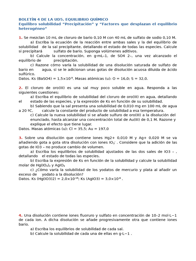 Equilibrio Químico y Solubilidad | PDF | Solubilidad | Sal (química)