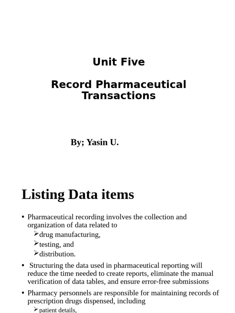 Unit 5 .Record Pharmaceutical Transactions | PDF | Inventory | Pharmacy