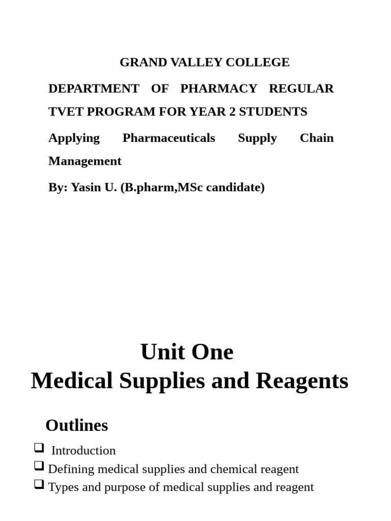 Unit 1 .Medical Supplies and Reagents | PDF | Syringe | Surgical Suture