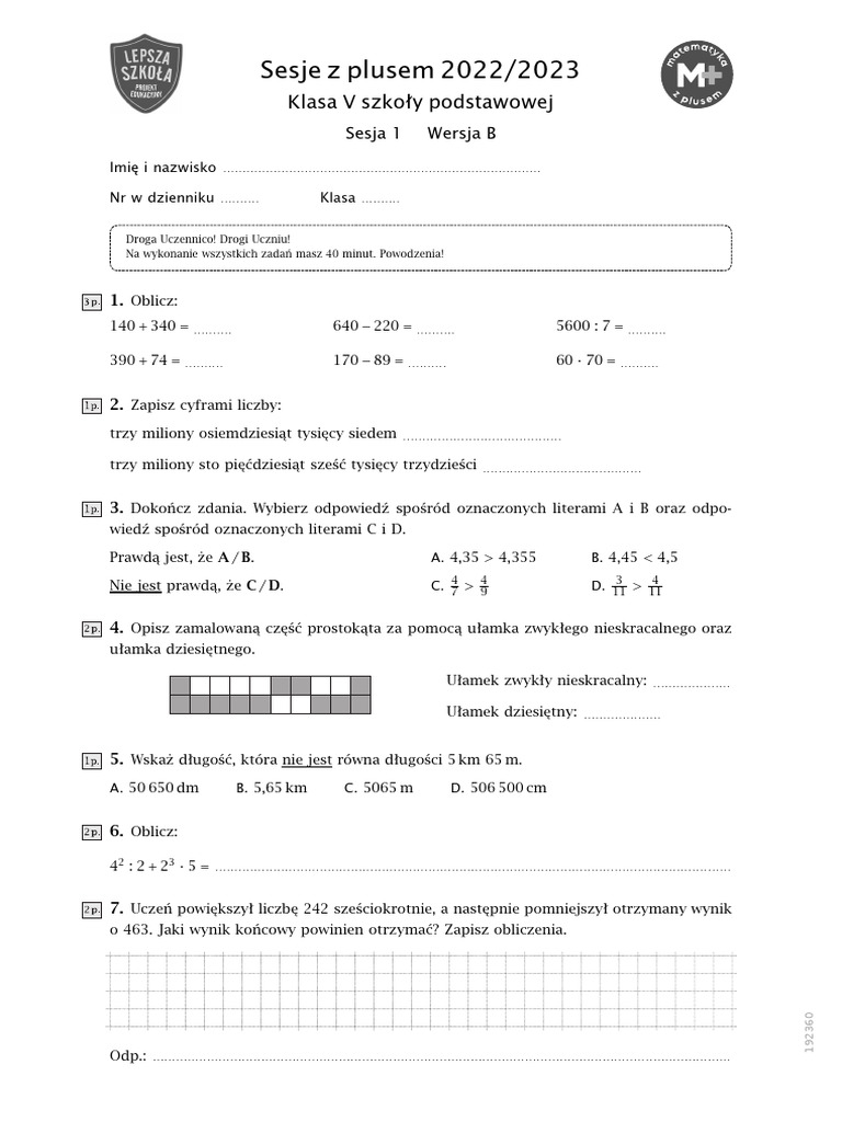 Sesja Z Plusem KL 5 2022 - 23 | PDF