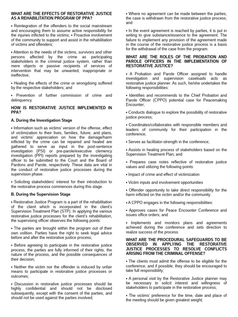 Restorative Justice in PPA: Effects & Implementation | PDF | Pardon | Restorative Justice