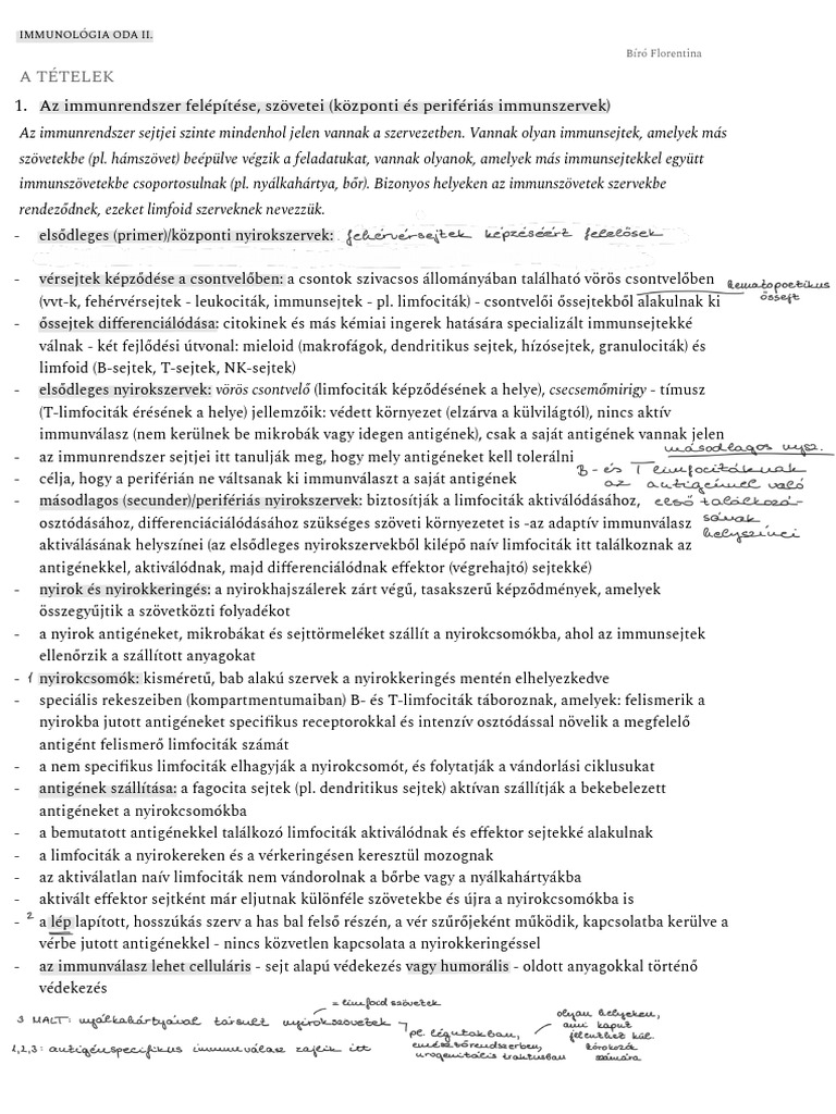 immunológia szóbeli tételek | PDF