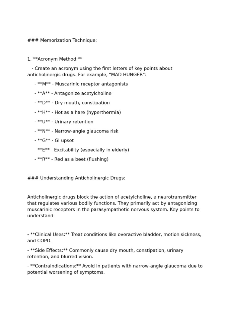 Memorization Technique | PDF | Acetylcholine | Drugs Acting On The Nervous System