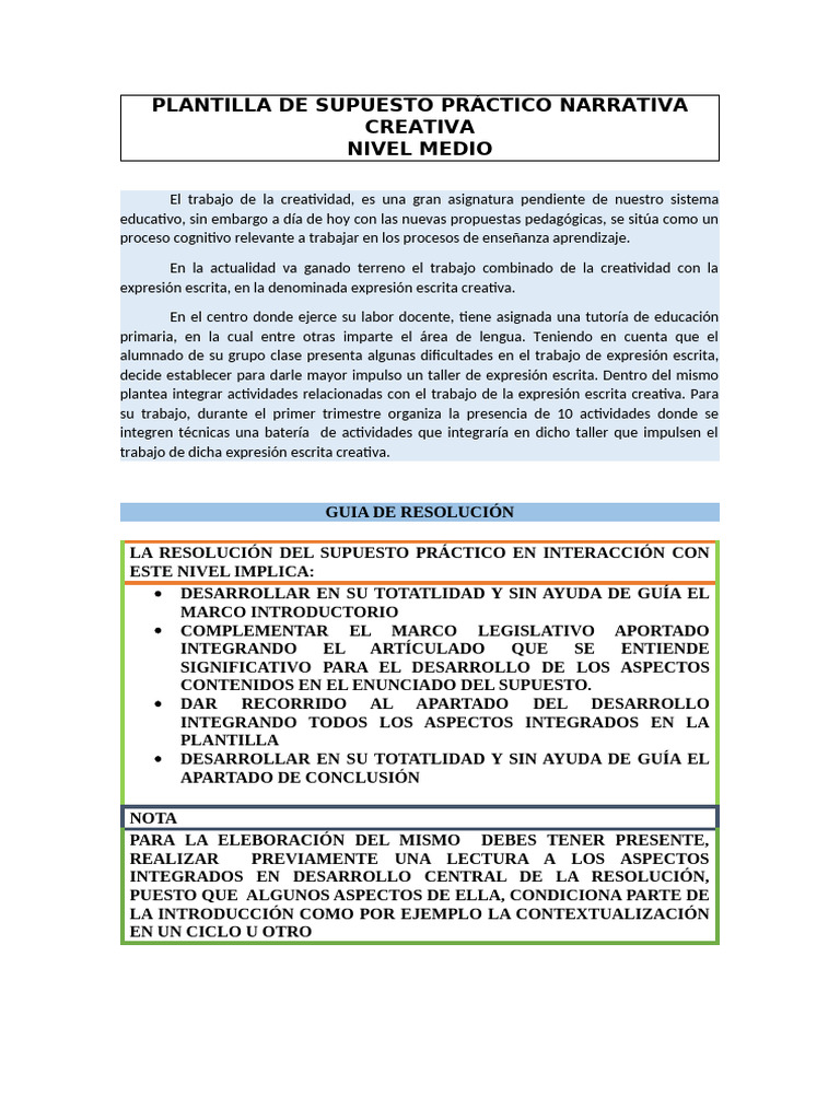 Plantilla de SP Narrativa Creativa Nivel Medio | PDF | Evaluación ...