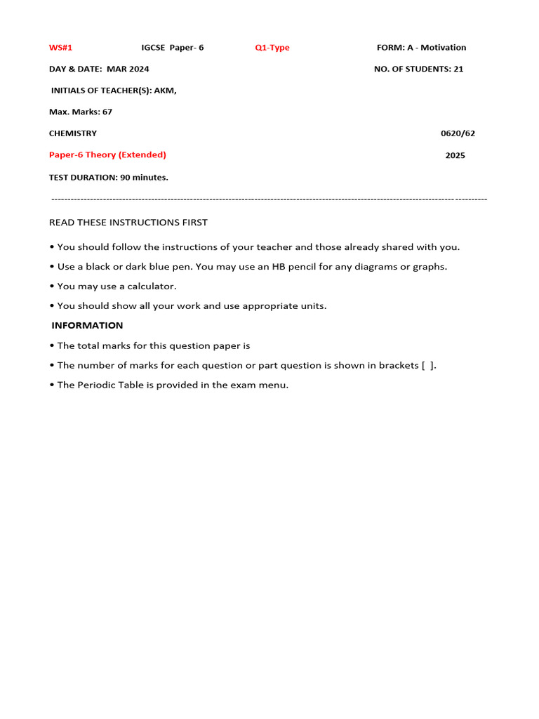 IGCSE Chemistry Paper 6 Worksheets | PDF