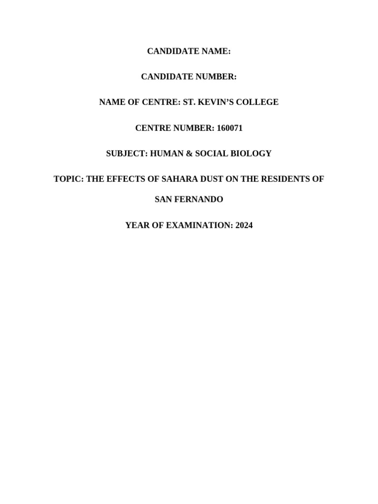 HSB SBA Sample 2024 | PDF | Respiratory Diseases | Cough