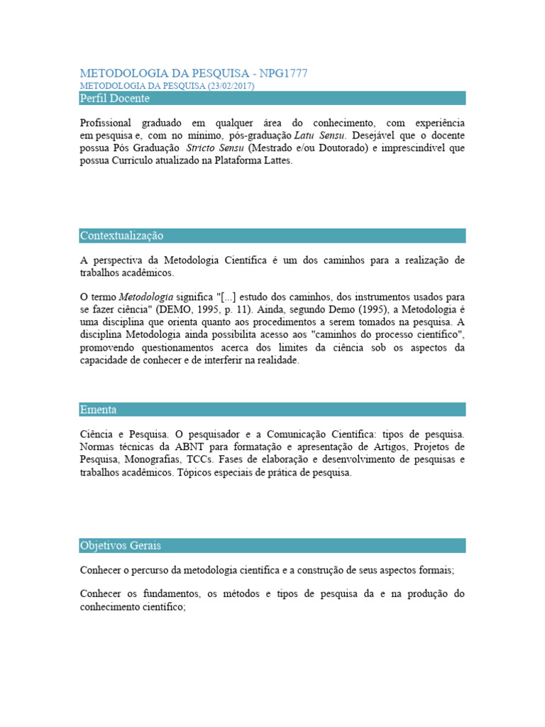 Plano%20de%20Ensino%20-%20Metodologia%20Cient%C3%ADfica | PDF | Science ...